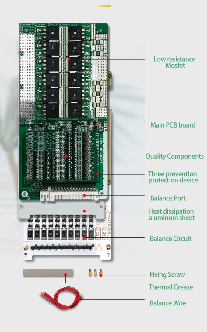 Lifepo4 BMS PCM Battery Protection Board 16S 25A 45A FR4 Material